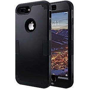 ULAK Compatible with iPhone 7 Plus Case, iPhone 8 Plus Phone Case, Heavy Duty 3in1 Hybrid Hard PC Soft Rubber Full Body Rugged Bumper Shockproof Protective Phone Case for iPhone 8 Plus/7 Plus, Black