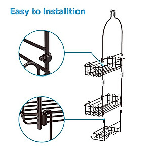 Bextsrack Shower Caddy Over Shower Head, Bathroom Hanging Shower Organizer Rack with Hooks, SUS201 Stainless Steel Shower Shelves for Shampoo, Soap, Bronze