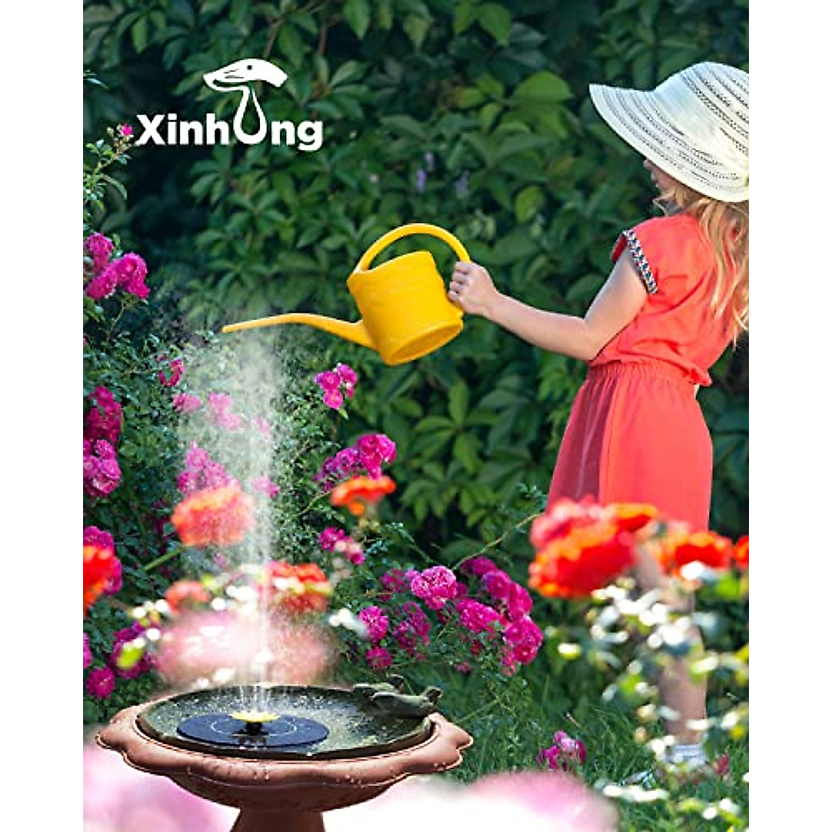 Xinhong 3W Solar Bird Bath Fountain Pump, Solar Fountain Pump for Bird Bath with 6 Nozzles, 6.3" Water Fountain Pump Outdoor Watering Submersible Pump for Pond, Pool, Garden, Fish Tank