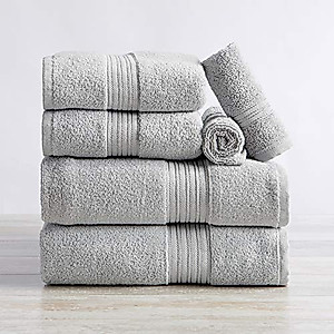 Great Bay Home 6-Piece Towel Set. 100% Cotton Bathroom Towels. Absorbent Quick-Dry Towels for Home. Set Includes 2 Bath, 2 Hand, and 2 Wash. Cooper Collection (6 Piece Set, Light Grey)