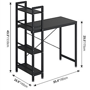 4NM 47" Computer Desk with 4-Tier Bookshelf, Home Office Desk Writing Workstation Study Table Multipurpose for Small Space Work - Natural and White
