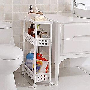 CZDYUF Gap Kitchen Storage Rack Shelf Slim Slide Tower Movable Assemble Thickened Plastic Bathroom Shelf Wheels Space Saving Organizer