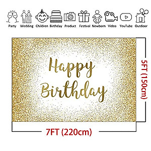 Mocsicka Happy Birthday Backdrop Gold Birthday Photo Backdrops for Women Men 7x5ft Golden Glitter Sweet 16 Birthday Photography Background