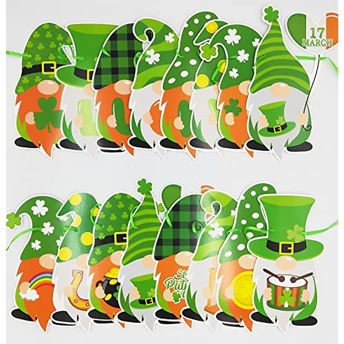 JKQ St. Patrick's Day Gnomes Banner Saint Patrick's Day Lucky Shamrock Beers Gold Coins Gnome Garland Banner Irish Lucky Day Gnome Decorations St. Patty's Day Wedding Birthday Party Supplies