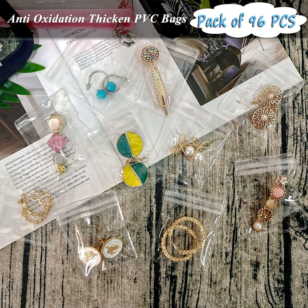 LingLingo Earring Organizer Travel Jewelry Case Container Transparent Jewelry Storage Book Bag for Ring, Necklace, Bracelets, Stud (96 Grids + 96 Small Thicken PVC Zipper Bags)