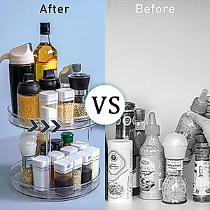 YTXXDEUS 2 Tier Lazy Susan Bathroom Organizer,10.6 Inch Clear Spice Rack Turntable for Kitchen Cabinet, Perfume Organizer for Vanity, 360 Rotating Tiered Tray for Cupboard, Pantry, Bathroom, Table