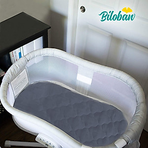 Bassinet Mattress Pad Cover Waterproof, Quilted Mattress Protector Sheets Fits All Mainstream Bassinet - Rectangle, Oval, Hourglass, 2 Pack, Ultra Soft Breathable, Grey and White