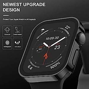 Adepoy 2 Pack Hard Case Compatible with Apple Watch 45mm Series 9 Series 8 Series 7 with Tempered Glass Screen Protector, Black Ultra-Thin Durable Protective Cover for iWatch