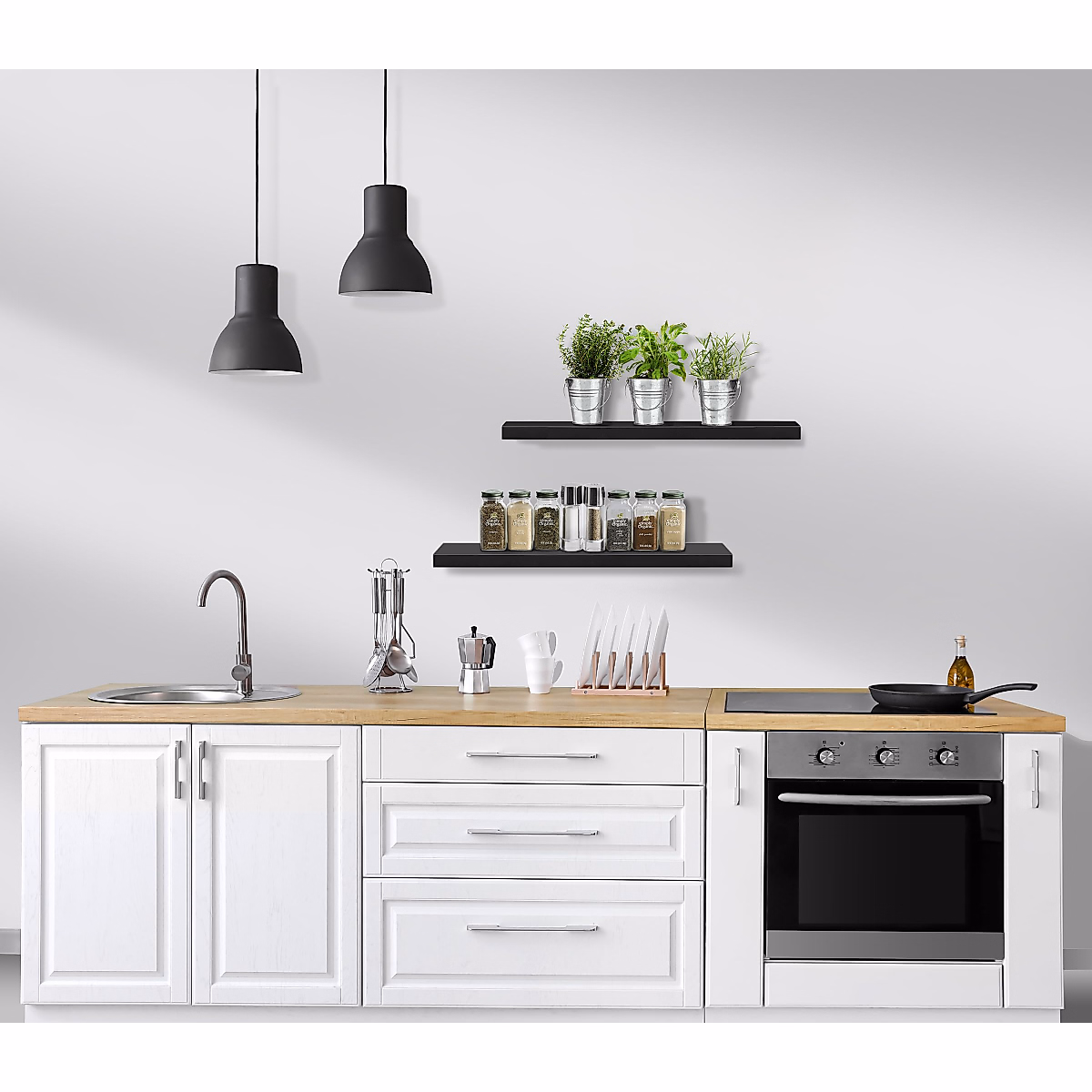 Sorbus Floating Shelves, Wall Shelves for Bedroom, Kitchen, Living Room, Bathroom Shelves Over The Toilet, Home Decor, Farmhouse, 24 x 9 Inch Wall Mounted Floating Shelves for Wall, 2 Pack, Black