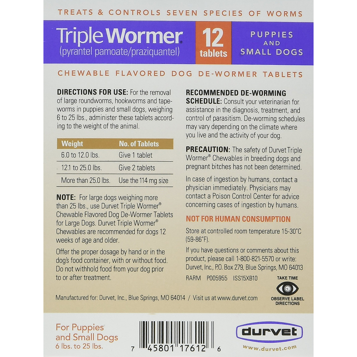 DURVET 12-Pack Triple Wormer Tablets for Puppies and Small Dogs