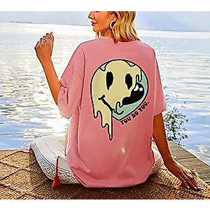 MISSACTIVER Women Oversized Graphic Print Tee Shirt Loose Short Sleeve Round Neck Drop Shoulder Tee Top Pullover Pink