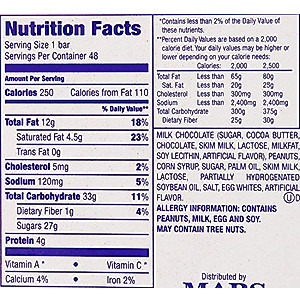 Snickers Single Bar Chocolate Candy, 48 bars of 1.86oz each.