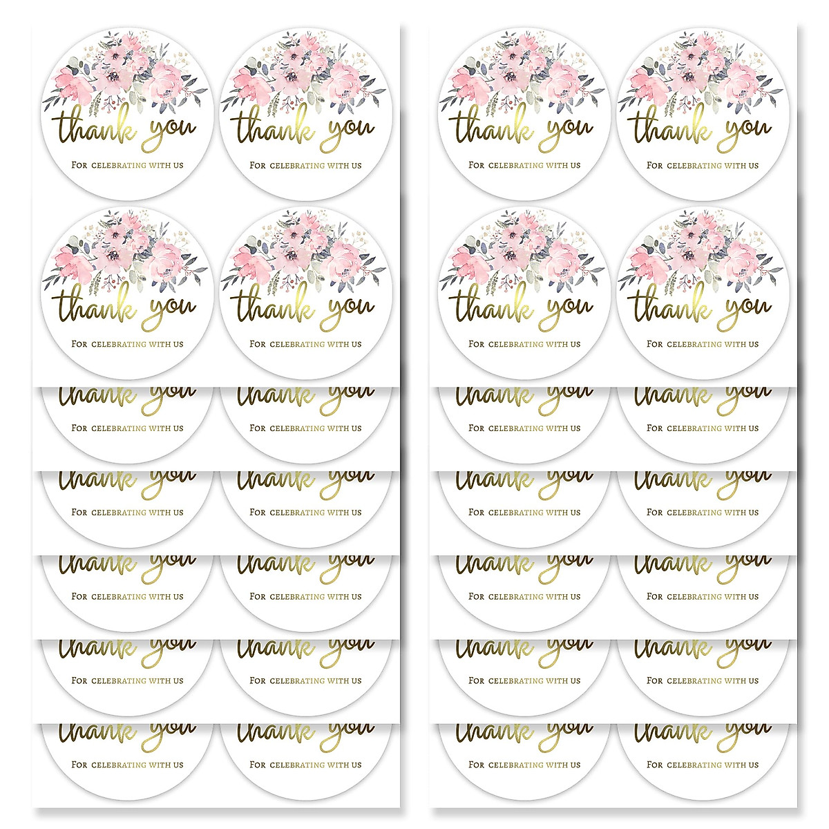 Mobiusea Creation Floral Party Thank You for Celebrating with Us Sticker | 2 inch | Gold Foil | 48pcs Waterproof Thank You Stickers for Wedding, Bridal Shower, Birthday, Boho Girl Baby Shower