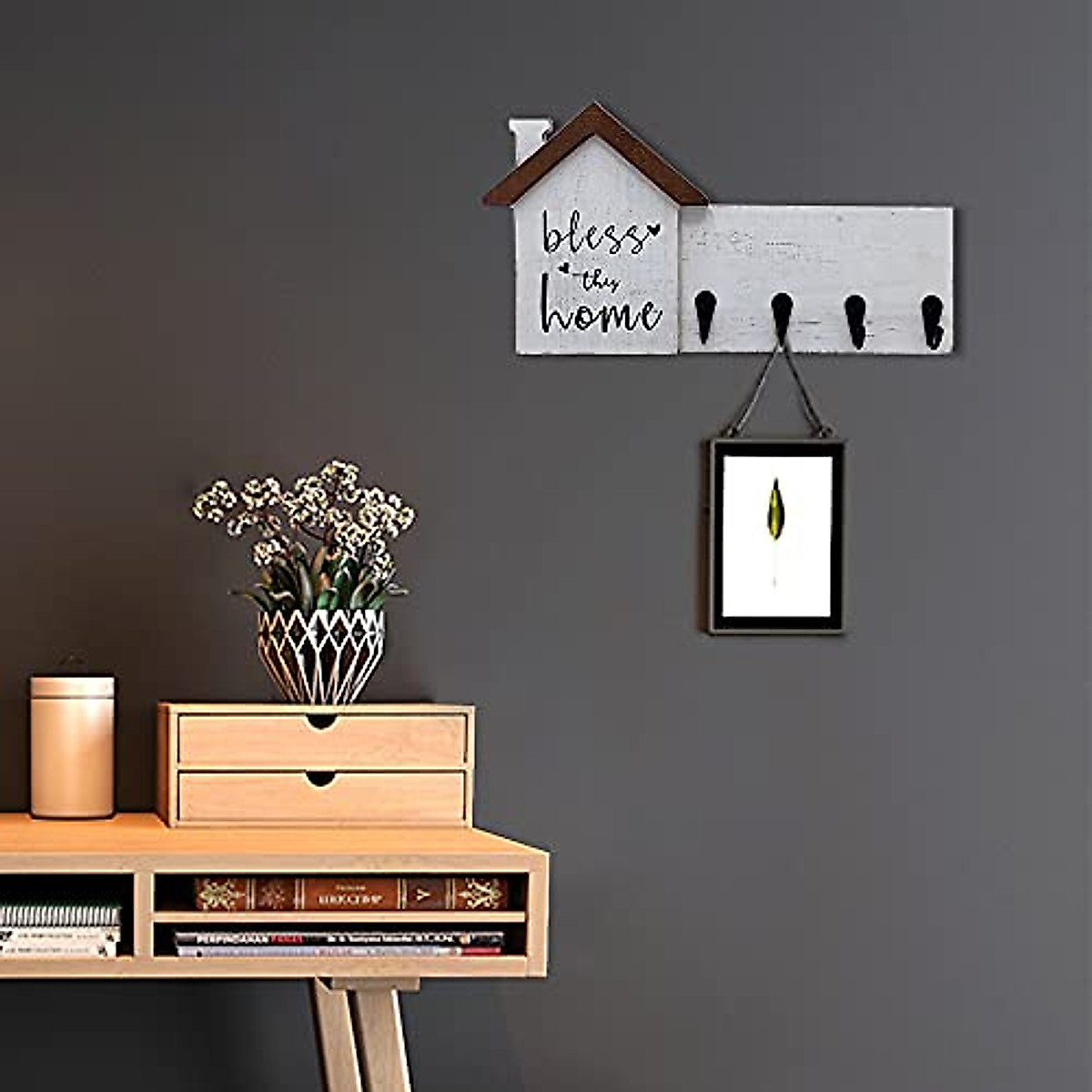 NITYNP Key Holder for Wall, Key Hooks Decorative for Wall, Key Hanger for Wall Entryway Decor, Bless This Home Farmhouse Home Decor Key Hooks, 12"x6.5"