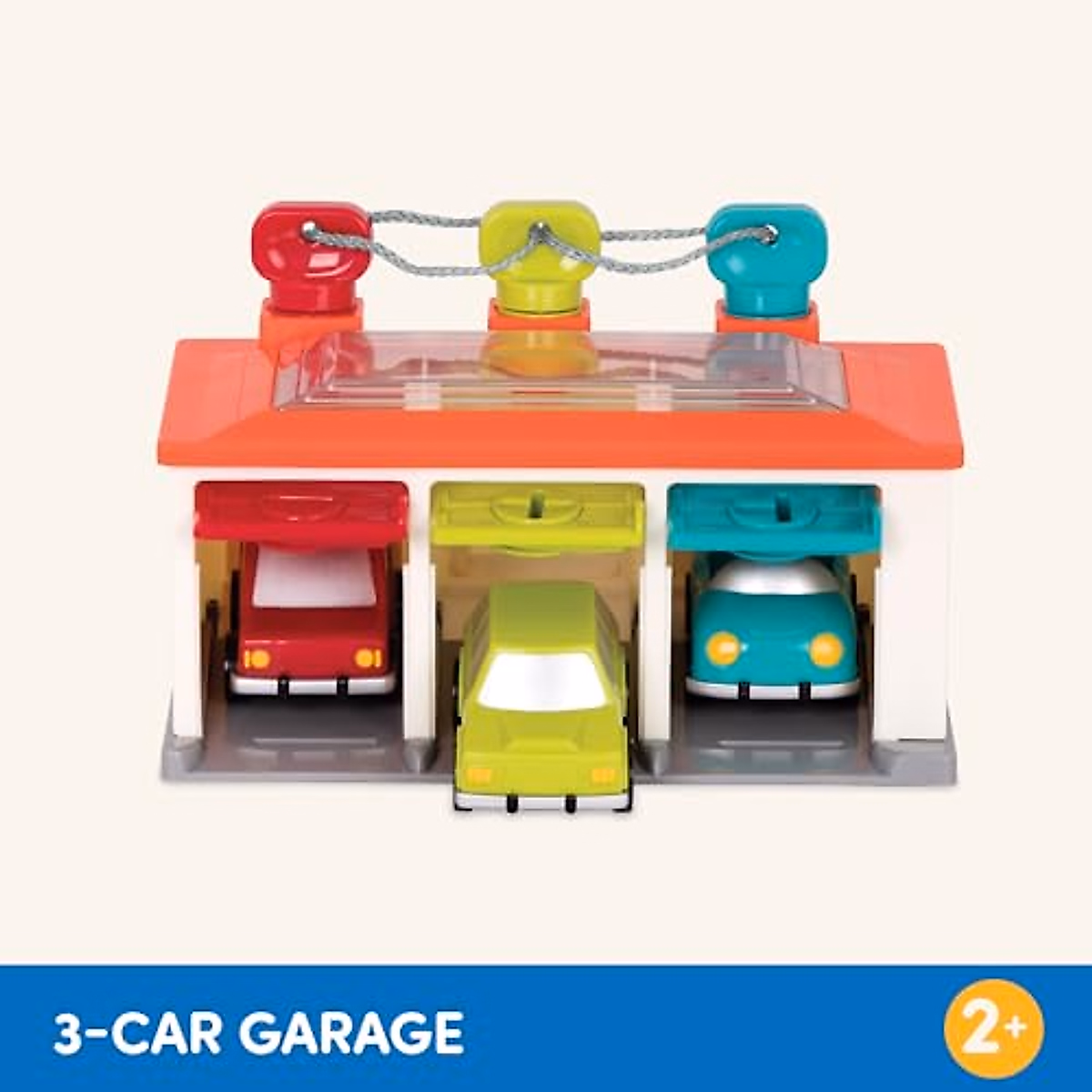 Battat – Car & Color Sorting Playset – Cause-And-Effect Toy – Push & Go Cars – Color-Coded Matching – 2 Years + – 3-Car Garage