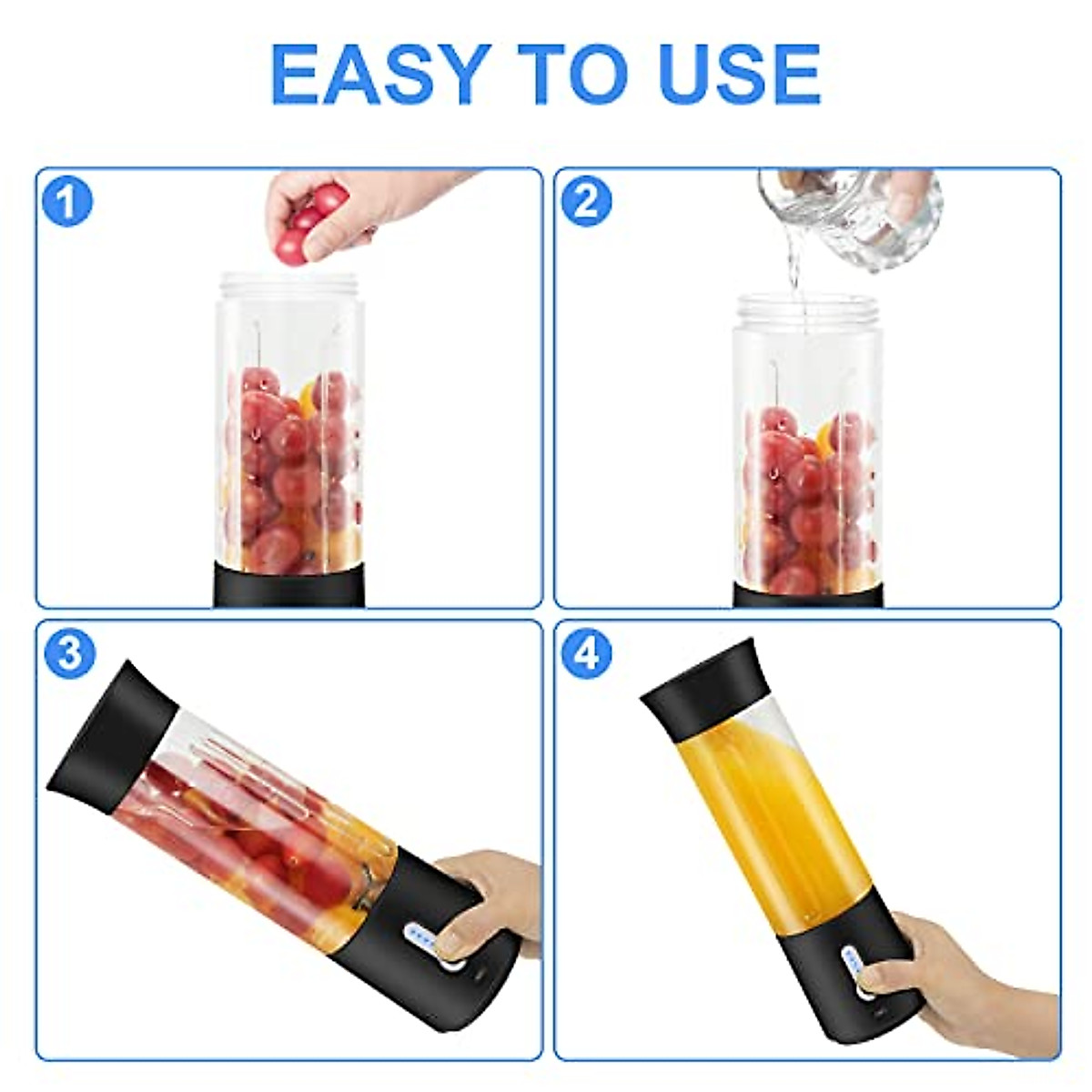 Personal Size Portable Blender - 17Oz USB Rechargeable Blender with 6 Blades | Portable Cup Lid For Outdoors Sports Travel Blender | BPA-Free Plastic Blender Cup For Shakes and Smoothies, Fresh Juice