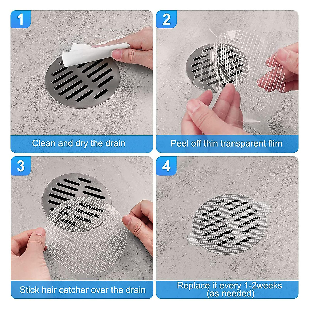 YS0911 10pcs Disposables Shower Drain Hair Catcher Mesh Stickers for Floor Drain Bathtub Bathroom Kitchen Filter Screen Stopper Round Drain Cover