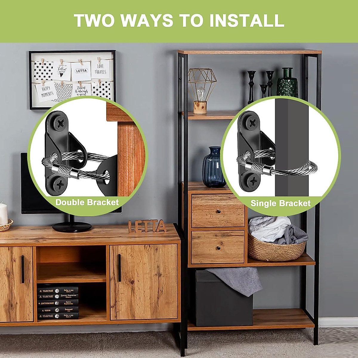 Furniture Anchors for Baby Proofing,(6 Packs) Anti-tip Wall Anchor Kit Metal, Earthquake Tip Resistant Furniture Brackets, Furniture Secure Straps for Dresser Cabinet Bookshelf