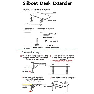 Siiboat Desk Extender Ergonomic Computer Table Extension Arm Support Collapsible Keyboard Tray for Square Tabletop - Carbon Fiber 25.2" x 9.45"