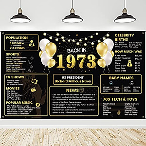 Roetyce 1973 50th Birthday Decorations For Men Women, Vintage Back in 1973 Black Gold Birthday Backdrop Banner, Extra Large 50 Years Old Birthday Poster Photo Background Party Supplies Outdoor/Indoor