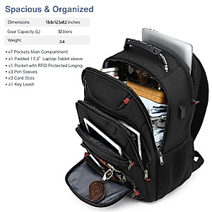 Boavan Laptop Backpack for men, 17.3 inch Laptop Bag with USB Port, Waterproof Travel Work Backpack Purse, Anti-Theft Teacher Nurse Doctor Casual Bookbags Office Business backpack ，Black