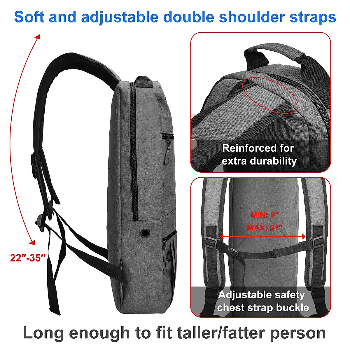 iGuerburn Oxygen Tank Backpack Size D, Portable Oxygen Backpack for D/M15 JD/M22 Cylinder Bag O2 Tank Carrier Holder for Travel (Grey)