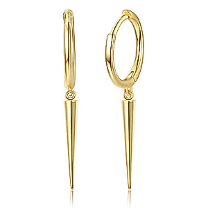 Milacolato 925 Sterling Silver Minimalist Spike Dangle Hoop Earrings for Women 18K Yellow Gold Plated Drop Charms Hoops Punk Earrings