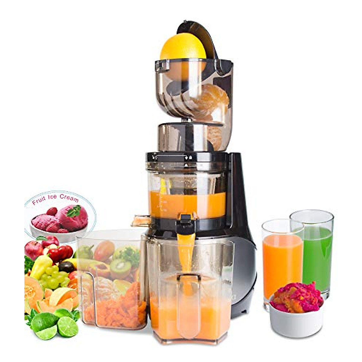 Masticating Juicer,Whole Slow Juicer Extractor by Vitalisci,Cold Press Juicer Machine,Anti-Oxidation for Fruit and Vegetable,Easy to Clean and BPA Free,(300W AC Motor/3.15" Wide Chute/40 RPMs)-Silver