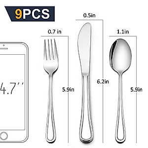 LIANYU 9-Piece Kids Silverware Set, Stainless Steel Toddler Utensils Flatware Set, Child Cutlery Tableware Set for 3, Include Knife Fork Spoon, Mirror Finished, Dishwasher Safe