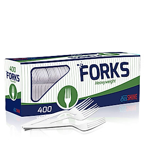 400 Pack Extra Heavyweight Disposable White Plastic Forks - Heavy Duty White Cutlery-Utensils, Parties, Dinners, Catering Services, Family Gatherings