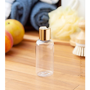 JUVITUS 4 oz / 120 ml Clear Plastic PET Boston Round Bottle with Gold Disc Cap (12 pack)