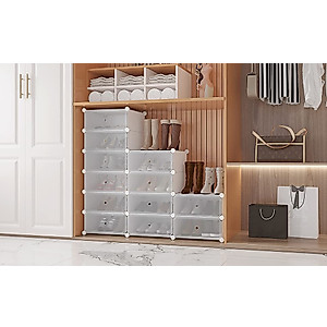 UNZIPE Shoe Rack Cabinet, 8-Tier Shoe Storage Organizer with Doors for Entryway, 16 Pair Plastic Shoe Shelves with Covered DIY Freestanding Shoe Tower for Closet Bedroom Hallway Mudroom Garage, White