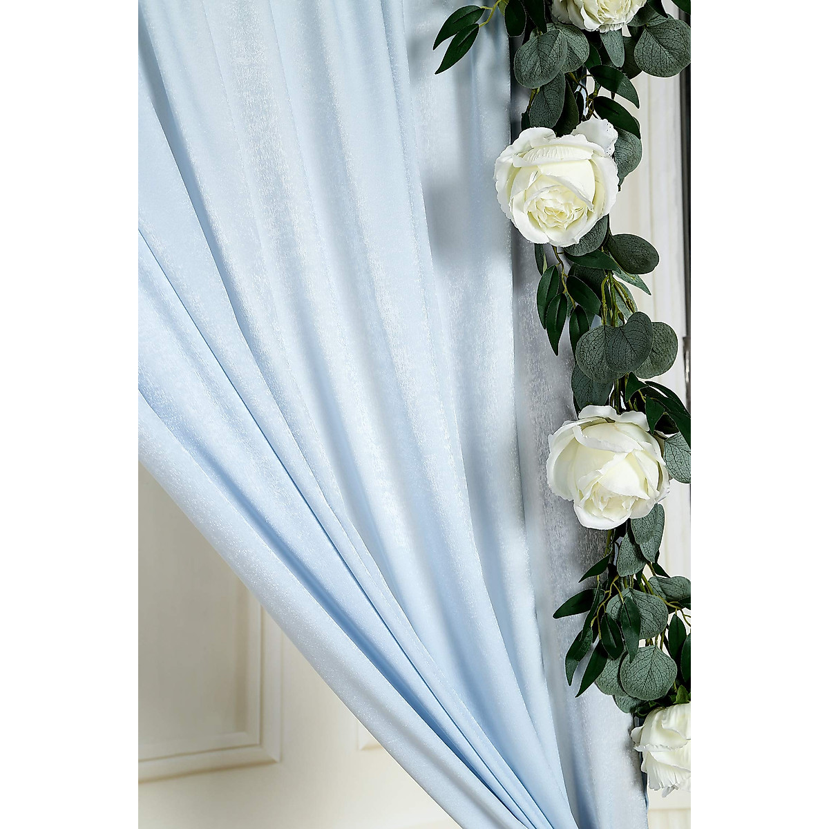 SHERWAY 9.6 Feet x 10 Feet Light Blue Silky Soft Curtain Wedding Backdrop Drapes, Slightly Shiny Satiny Window Curtains for Party Ceremony Decoration