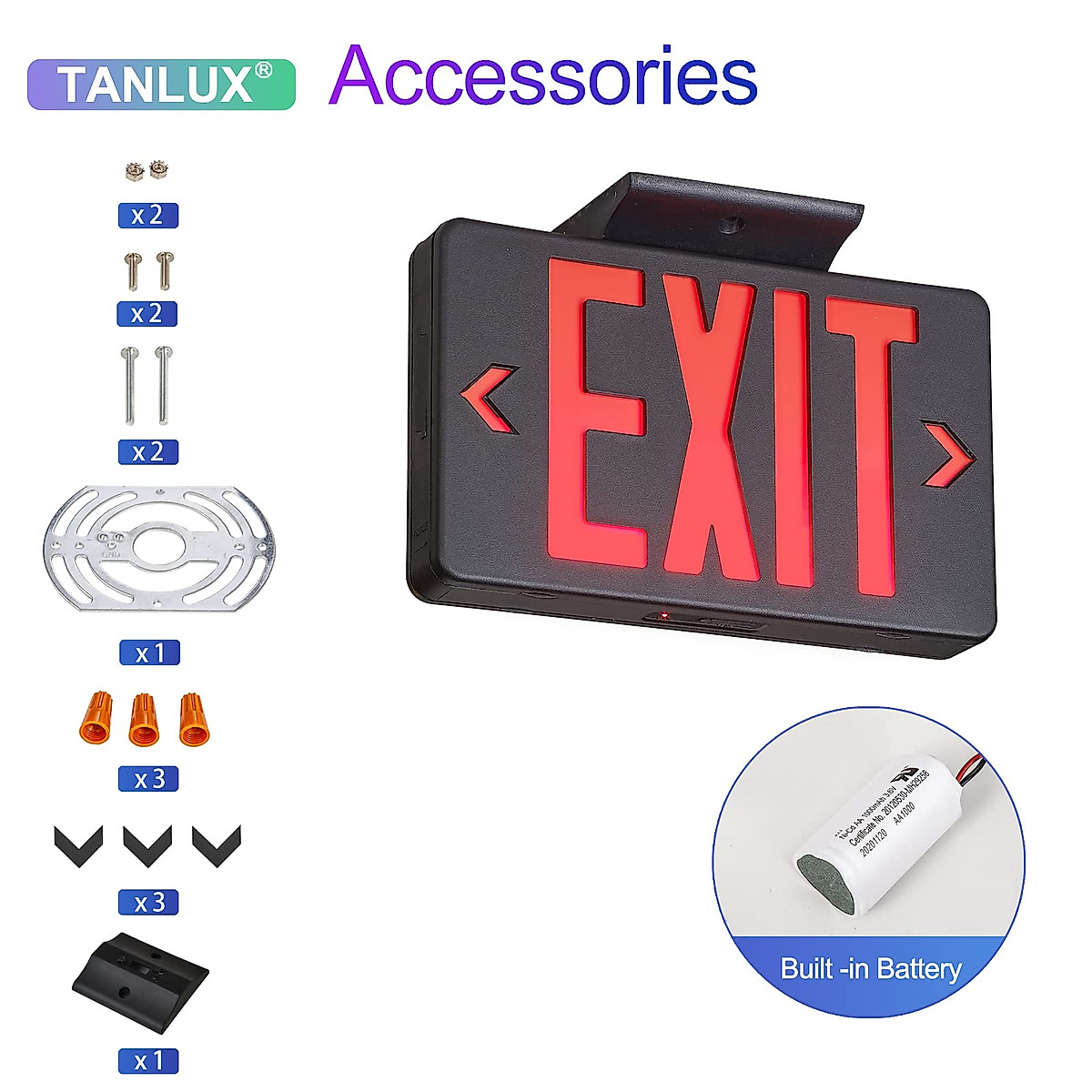 TANLUX Black Exit Sign, LED Emergency Exit Light with Battery Backup, UL Listed, AC 120/277V, Exit Signs with Emergency Lights, Commercial Emergency Lights for Business - 1 Pack