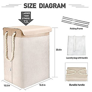 GZMXM Laundry Basket Hamper with Lid and a Removable Bag 72L Large Collapsible Laundry Baskets Dirty Clothes Hamper with Detachable Rods, Foldable Washing Bin for Clothes and Toys - Beige