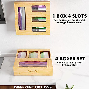SpaceAid Bag Storage Organizer for Kitchen Drawer, Bamboo Organizer, Compatible with Gallon, Quart, Sandwich and Snack Variety Size Bag (1 Box 4 Slots)