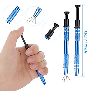 Grevosea 2 Pack Piercing Ball Grabber Tool, Stainless Steel Jeweler's Pick Up Tool with 4 Prongs Holder Diamond Claw Tweezers for Tiny Objects Ic Chips Electronic Components