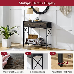 Tajsoon Console Table with 2 Fabric Drawers, 2-Tier Industrial Entryway Table with Storage Shelves, 31.5'' Narrow Sofa Table, Display Shelf for Entryway, Hallway, Living Room, Foyer, Greige