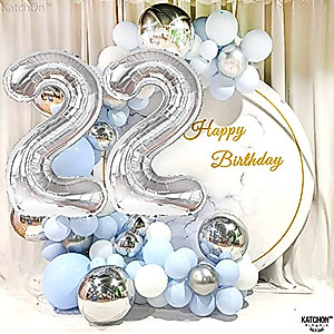 Katchon, Silver 22 Balloon Number - Huge, 40 Inch | 22 Birthday Balloons for 22 Birthday Decorations For Women | Silver 22 Balloons, 22nd Birthday Decorations | Silver 22 Birthday Decorations For Men