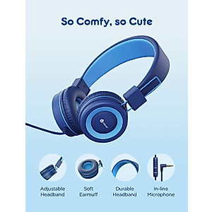 iClever [2 Pack] Kids Headphones with Microphone for Online Schooling - Safe Volume Limited 85dB/94dB, Adjustable Foldable Headphones for Girls/Boys/Airplane/Computer/Laptop