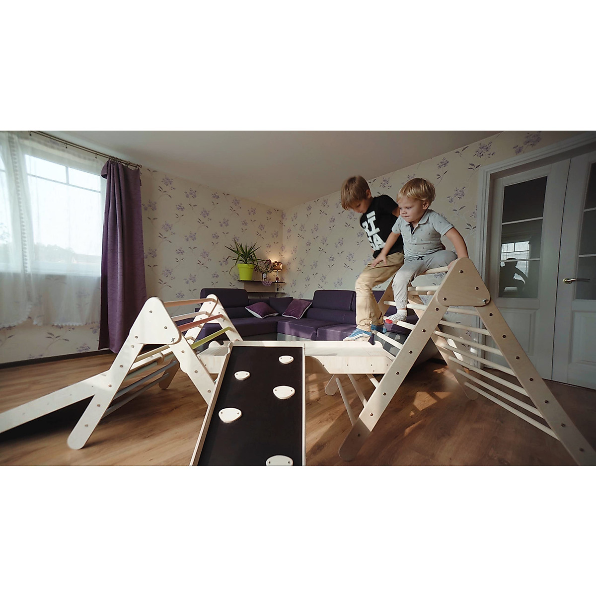 Montessori Climbing Triangle and Slide, Kitchen Step Stool,Montessori Set of 4 (7 Step + 9 Step Triangles)