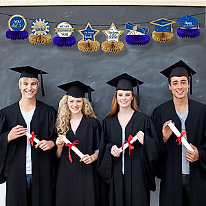 2025 Graduation Party Decorations Class of 2025 Congrats Grad Honeycomb Centerpieces Congratulate Graduation Table Toppers for Graduation Party Favor Supplies Black Gold 8Pcs