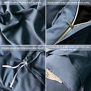 KINMEROOM Grayish Blue Queen Duvet Cover Set, 3 Pieces, 1 Soft Bedding Duvet Cover 90×90 Inches with Zipper Closure 8 Ties and 2 Pillow Shams for Queen Size Bed (Light Blue, Queen)