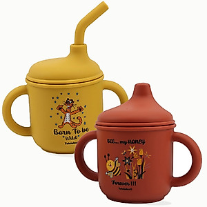 Teleiotes® 2 Pcs Silicone Sippy Cup for Toddler,Transition Straw Cups for baby 6 months +,Training Sippy Cups for Babies with Two Handles,Dishwasher & Microwave Safe,BPA Free 5oz