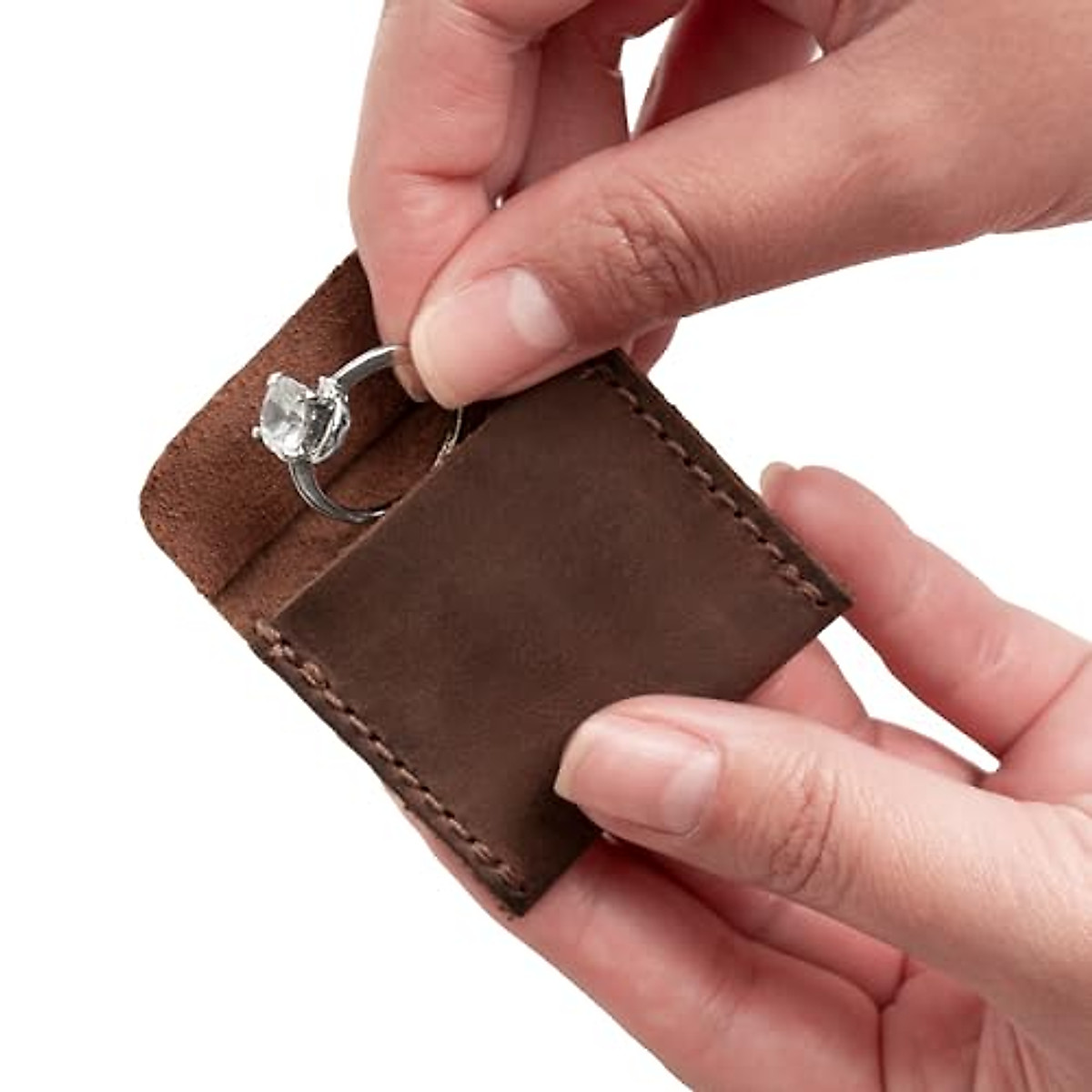 Hide & Drink, Wedding Ring Case, Engagement Pouch, Bride and Groom Jewelry Storage, Marriage Travel, Ring Bearer, Proposal Ring Holder, Full Grain Leather, Handmade, Bourbon Brown