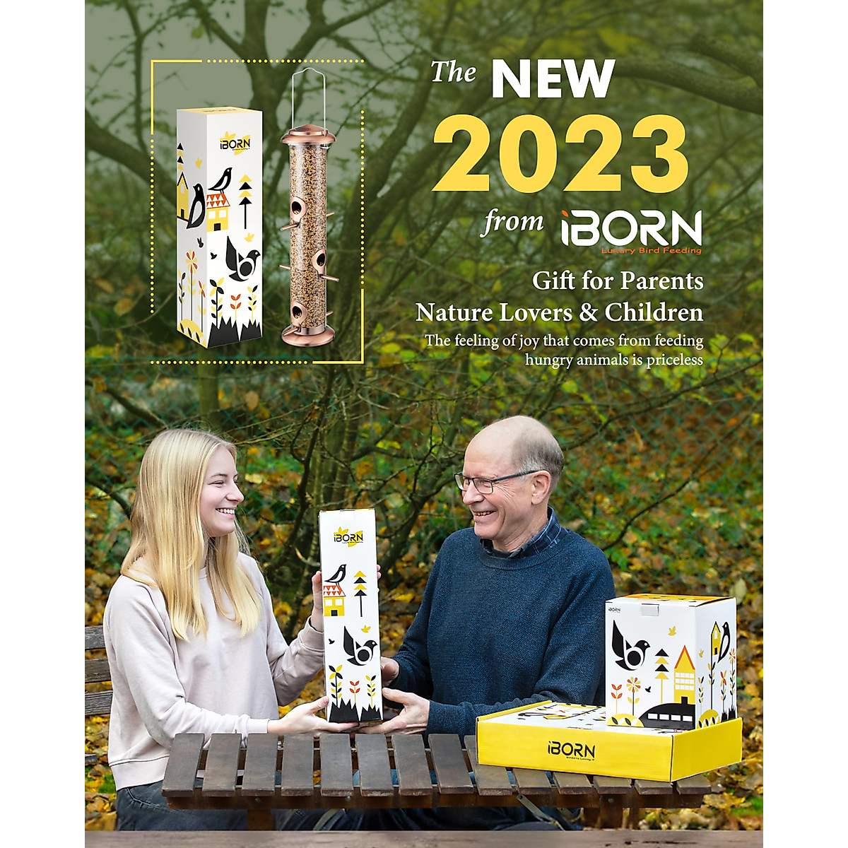 iBorn Metal Bird Feeders Brushed Copper Wild Bird Feeder for Outdoors Hanging All Metal Brushed Copper Finishing 14 Inch 6 Port(Seed is not Included)