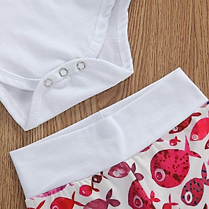 Mioliknya 3PCS Newborn Baby Girl Daddy's Fishing Buddy Short Sleeve Romper Bodysuit Floral Pants Leggings Hat Outfits (Rose Red, 0-3 Months)