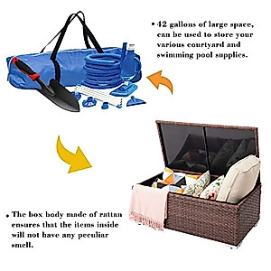 DIMAR GARDEN Outdoor Storage Coffee Table with Waterproof Cover,Patio Wicker Storage Table,42 Gallon Mixed Brown