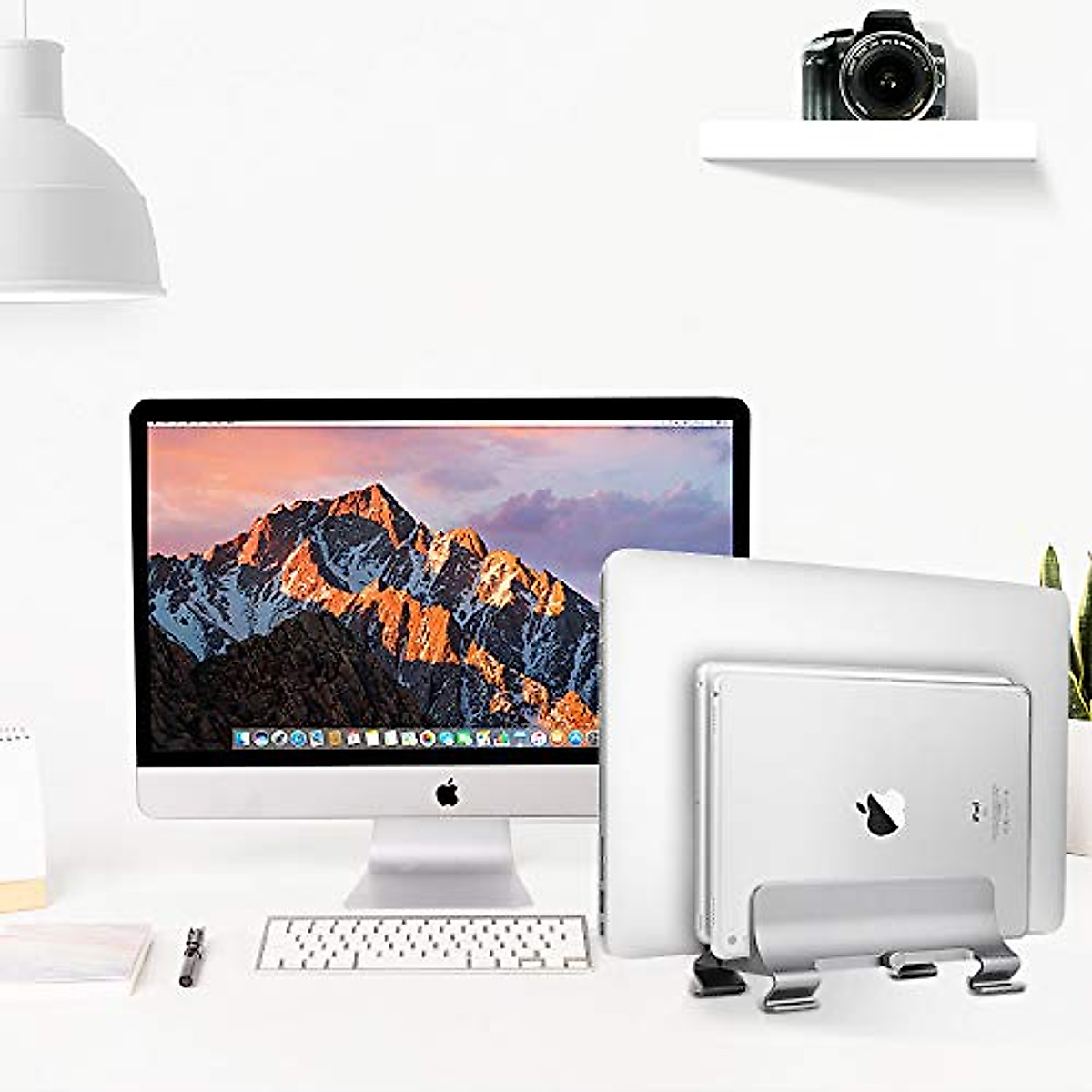 Vertical Laptop Stand [Updated Version],3-Slot Space-Saving Aluminum Desktop Stand Holder with Adjustable Dock Size Compatible for All MacBook/HP/Dell/Surface/Samsung/Chrome Book(Silver)