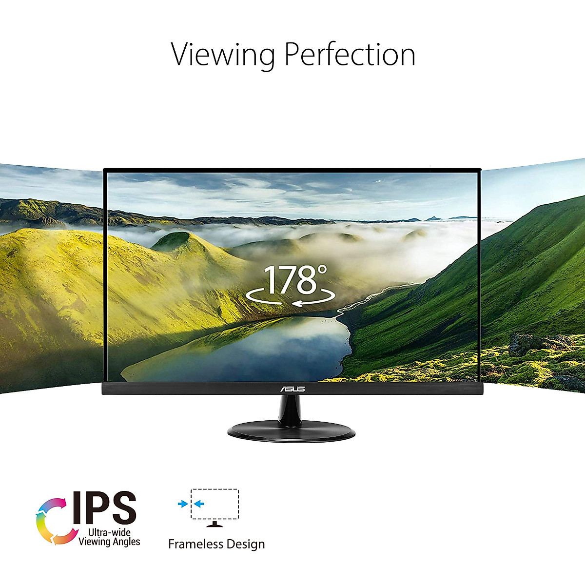 ASUS VP279HE 27” Monitor, 1080P Full HD, 75Hz, IPS, Adaptive-Sync/FreeSync, Eye Care, HDMI VGA, Frameless, Low Blue Light, Flicker Free, VESA Wall Mountable (Renewed)